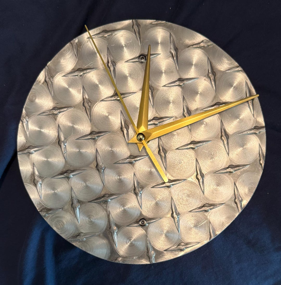Wall Clock, Metal Art, Hand Made, Engine Turning on Diamond Plate, 8 ...
