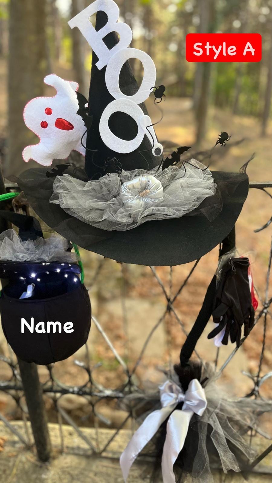 Gray Witch Halloween Accessories Set,light-up Witch Bag (customizable ...