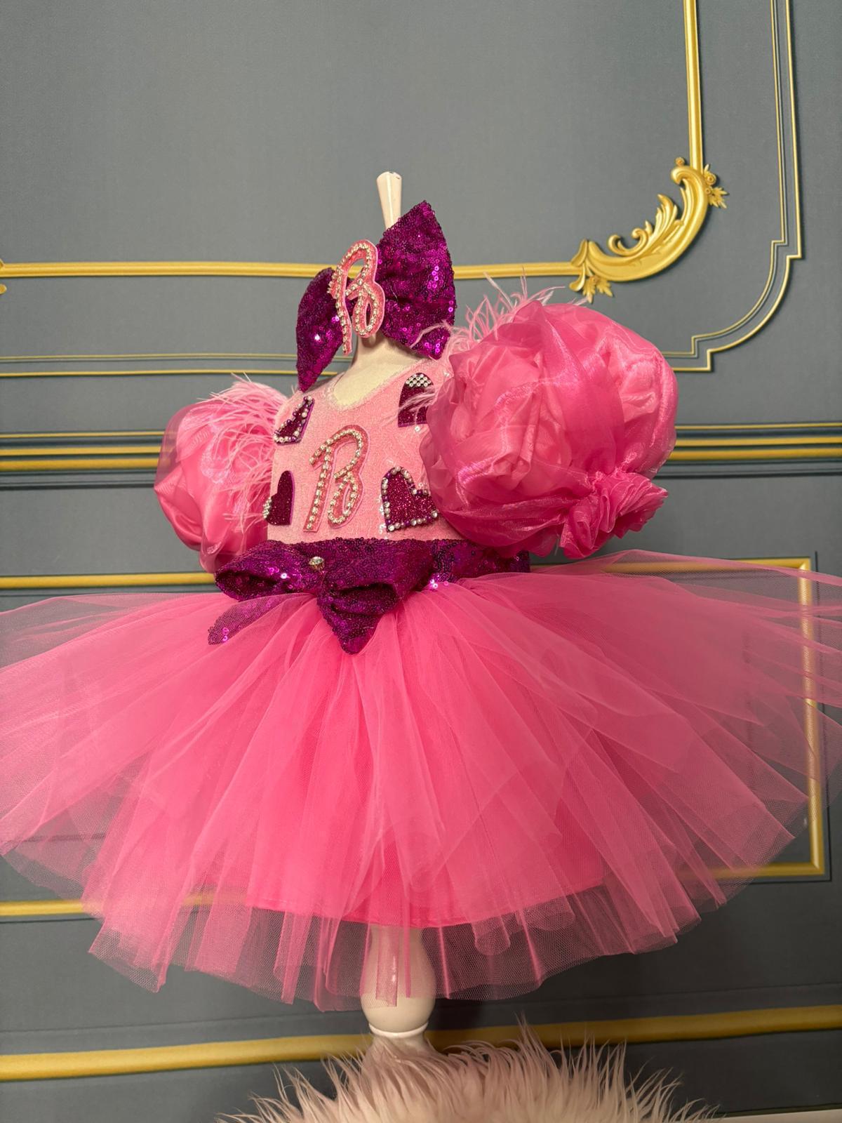Pink Tutu Dress, Balloon Sleeve Tutu Dress, Pink Party Dress, Short ...