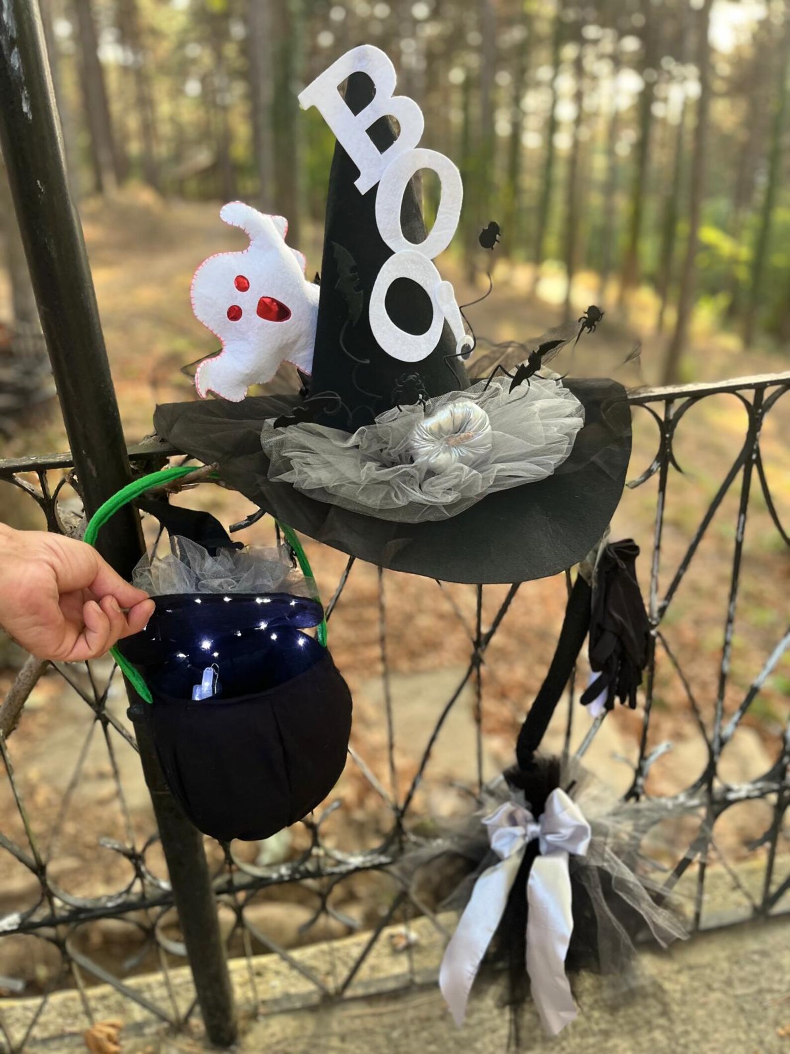 Gray Witch Halloween Accessories Set,light-up Witch Bag (customizable ...