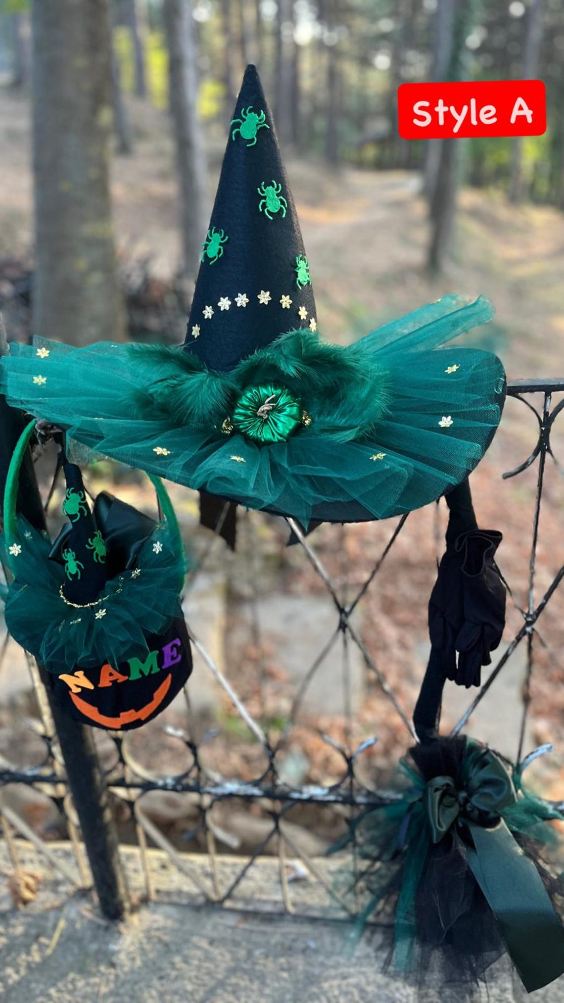 Green Witch Halloween Accessories Set,light-up Witch Bag (customizable ...