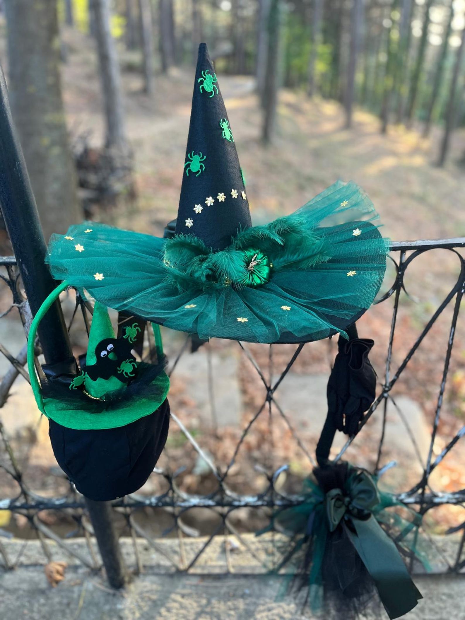 Green Witch Halloween Accessories Set,light-up Witch Bag (customizable ...