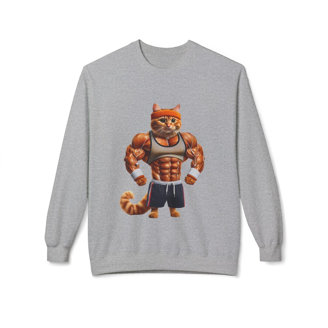 Funny Gym Bro Cat Meme Crewneck Sweatshirt, Workout Hoodie, Sarcastic ...