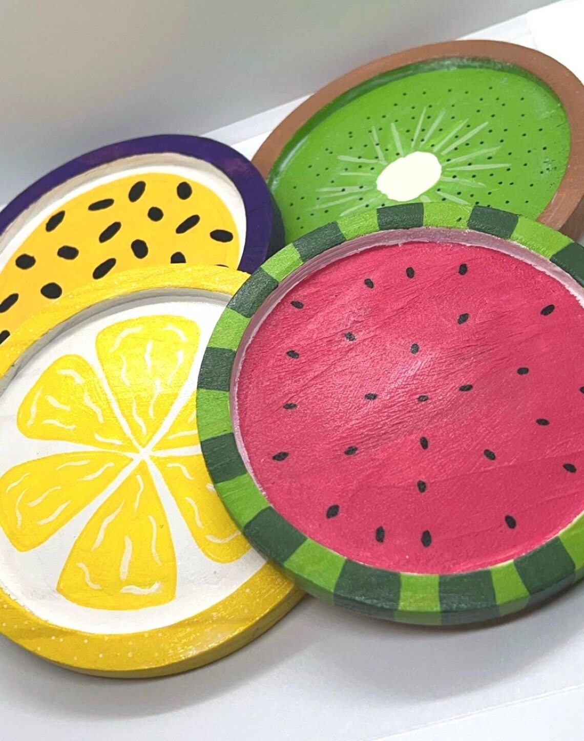 Hand-painted Wooden Coaster Set, Fruit Coaster Set, Fruit Decor, Fruit ...