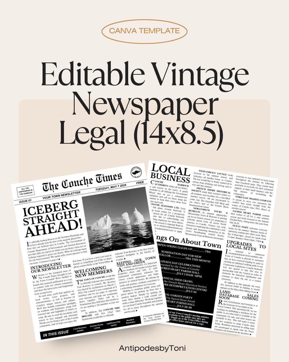 Vintage Newspaper Newsletter Template | Printable Template for Canva ...