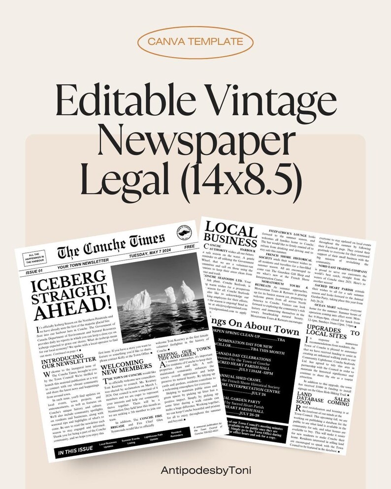 Vintage Newspaper Newsletter Template | Printable Template for Canva ...