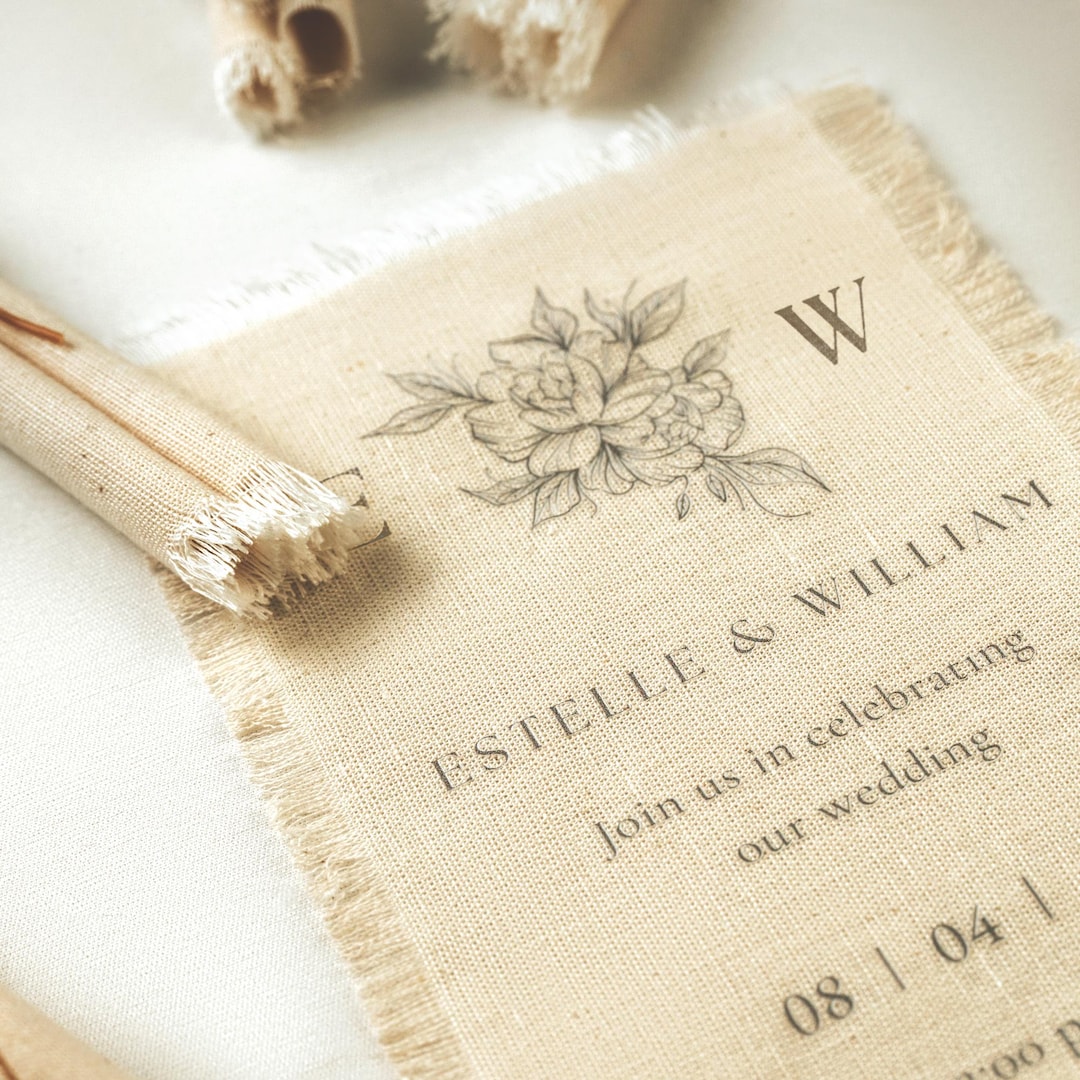 Frayed Edge Cloth Wedding Invitations, Personalized Linen Fabric ...