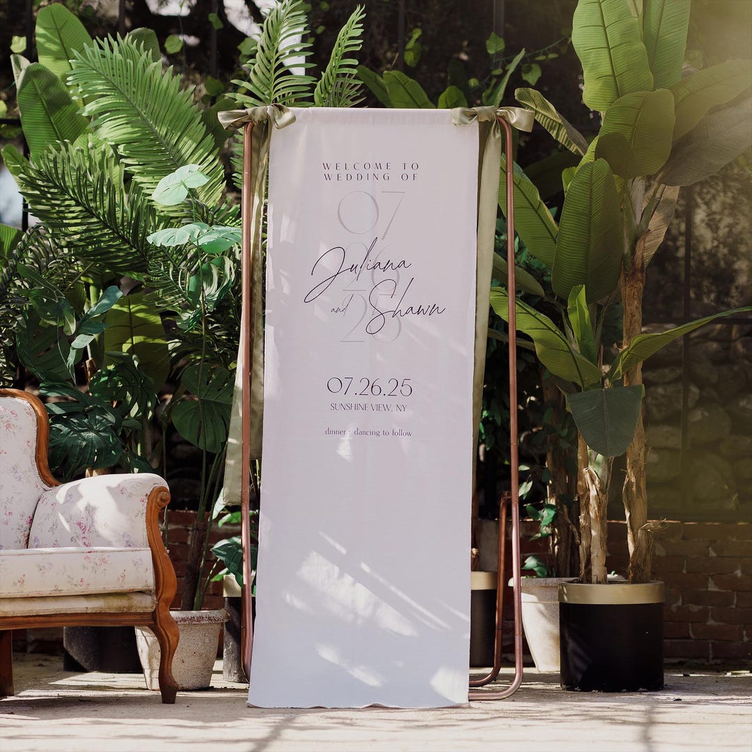 Personalized Linen Wedding Sign, Custom Minimal Welcome Sign, Fabric ...