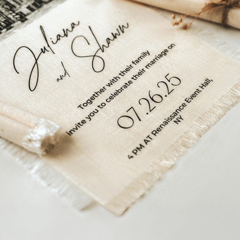 Frayed Edges Linen Invitations, Unique Wedding Invitations, Custom ...