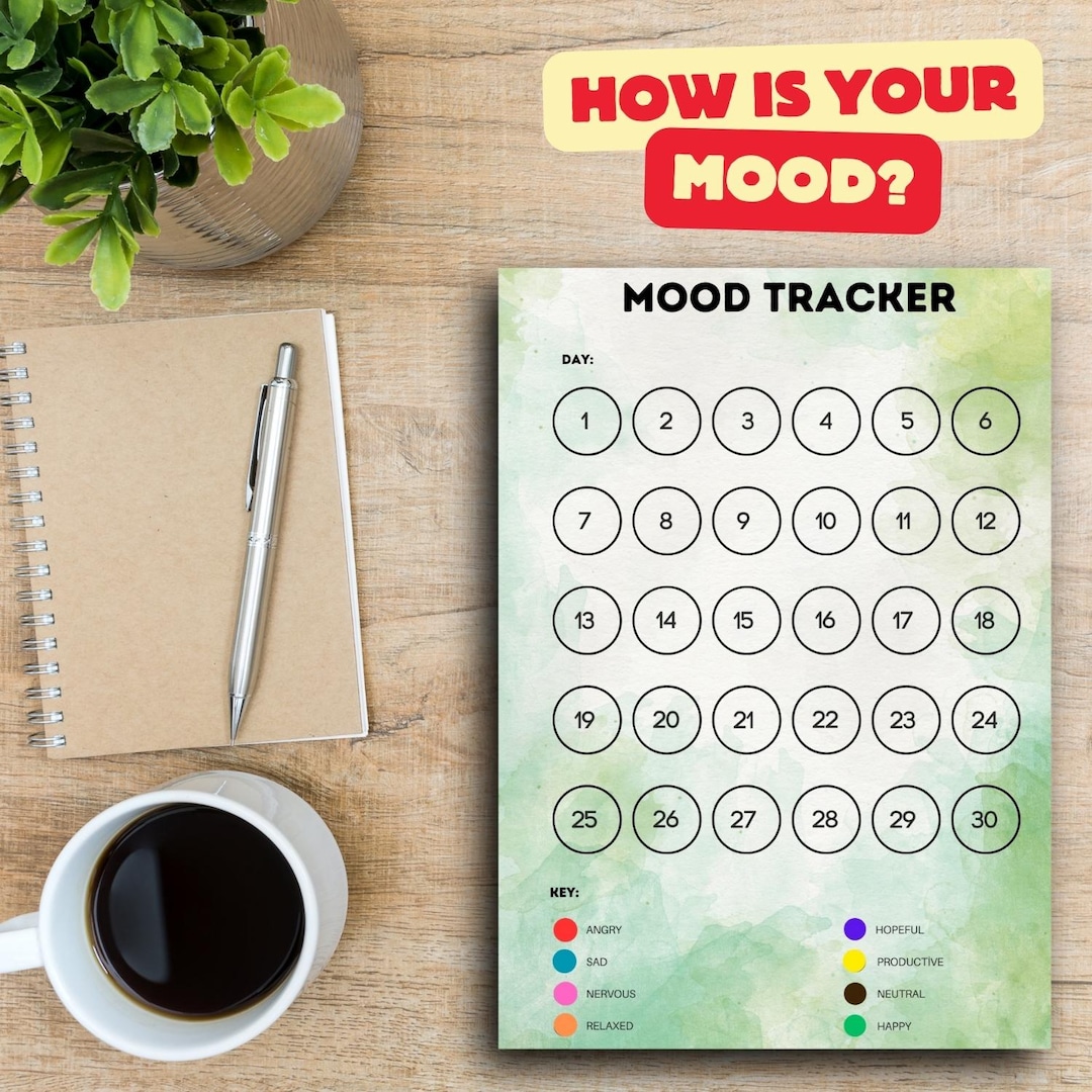 Mood Tracker Printable, A Year in Pixels, Mood Journal, Emotion Tracker ...