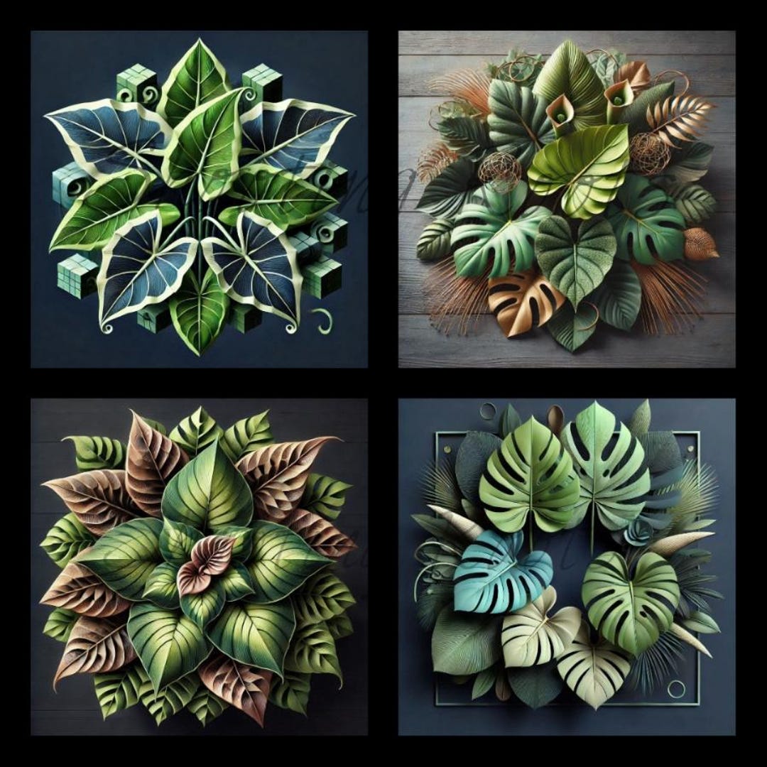 Set of 4 Designs - Alocasia Monstera Fern Art-digital Download SVG,PNG ...