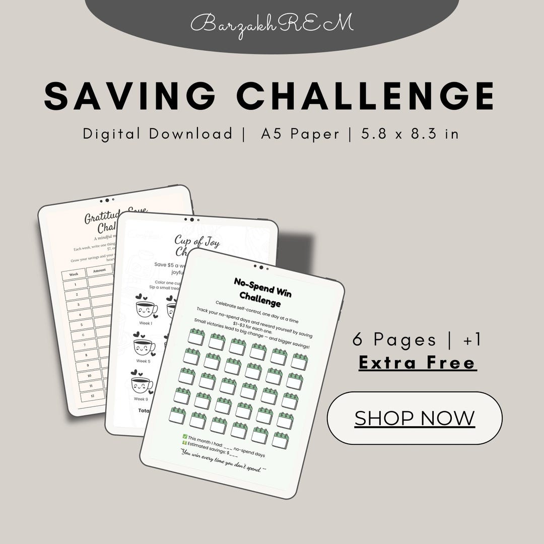 Savings Challenge Bundle Printable Low Income Savings No Spend Trackers ...