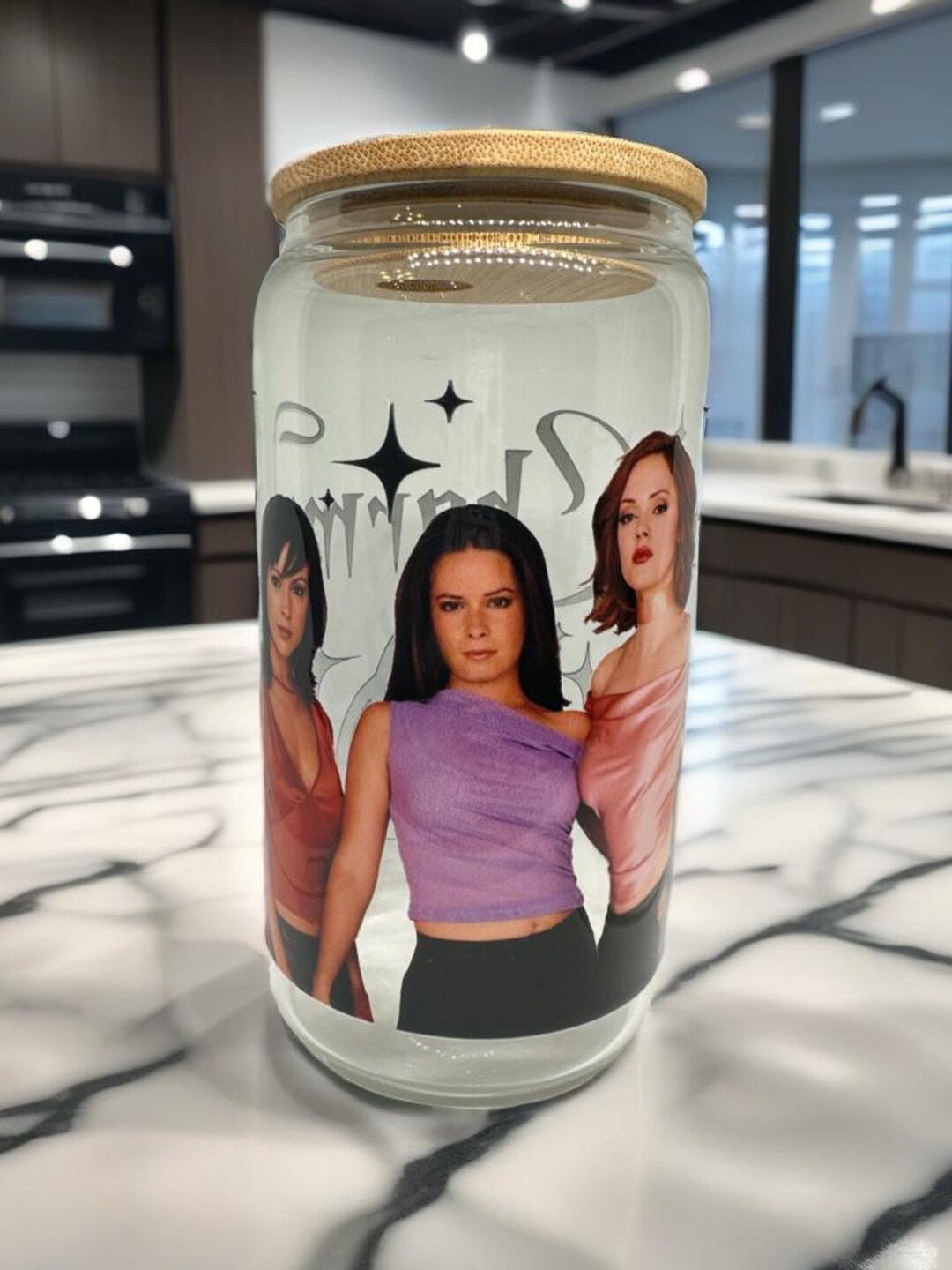 Charmed Themed Glass Cup With Bamboo Lid, Glass Cup, Libby Cup, Halliwell Sisters, Book of ...