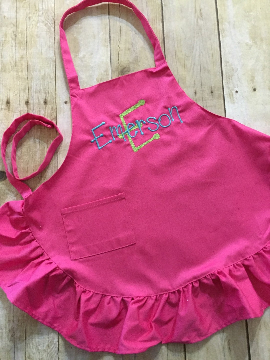 Monogrammed Child Pink Ruffle Apron - Etsy
