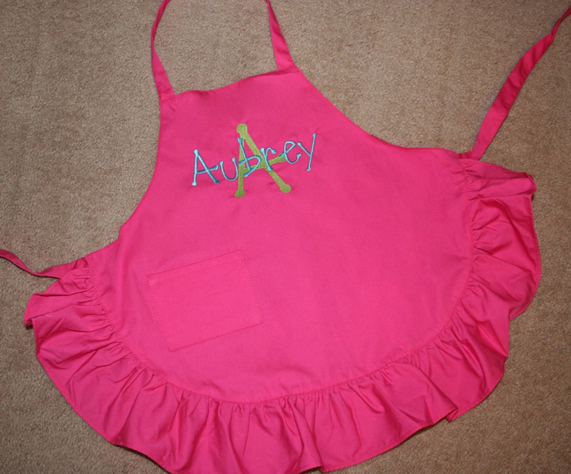 Monogrammed Child Pink Ruffle Apron - Etsy
