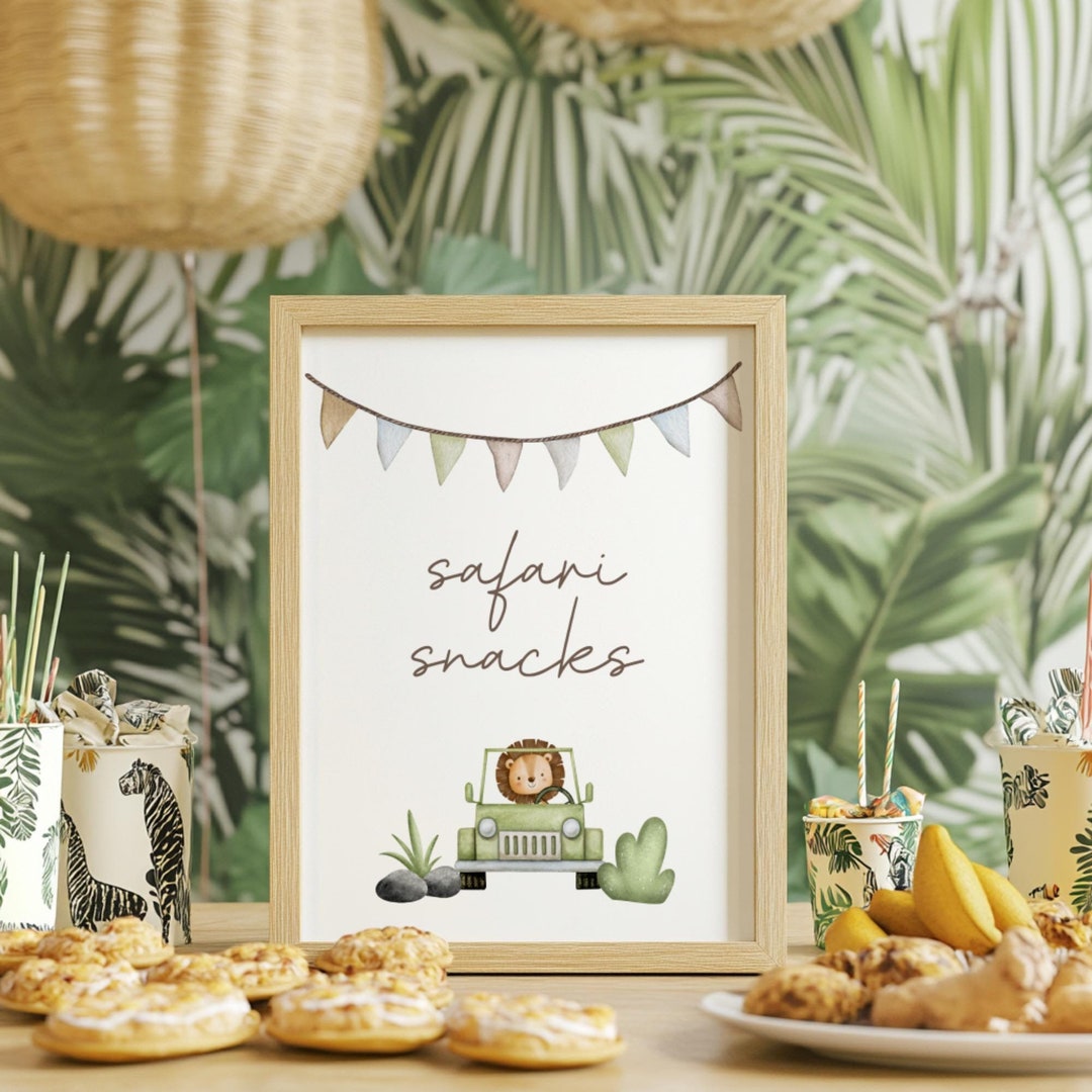Editable Food Table Sign, Canva Template, Safari Snacks, Jungle, Wild ...