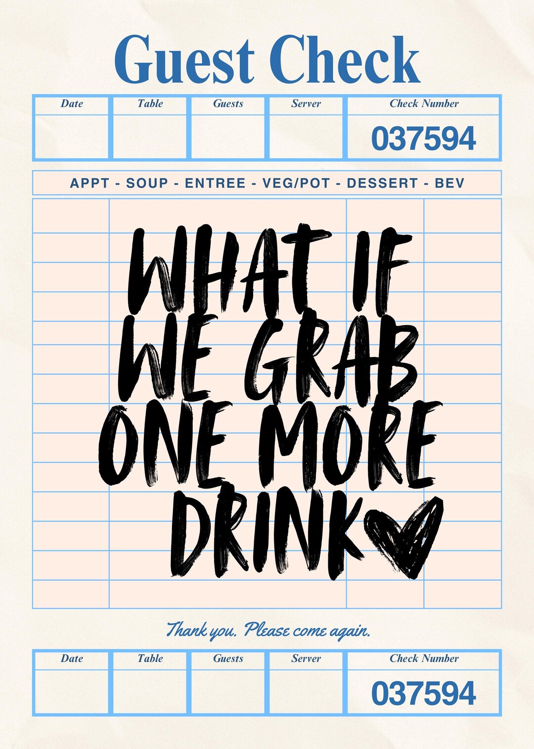 Guest Check - One More Drink - Print for Bar - Etsy