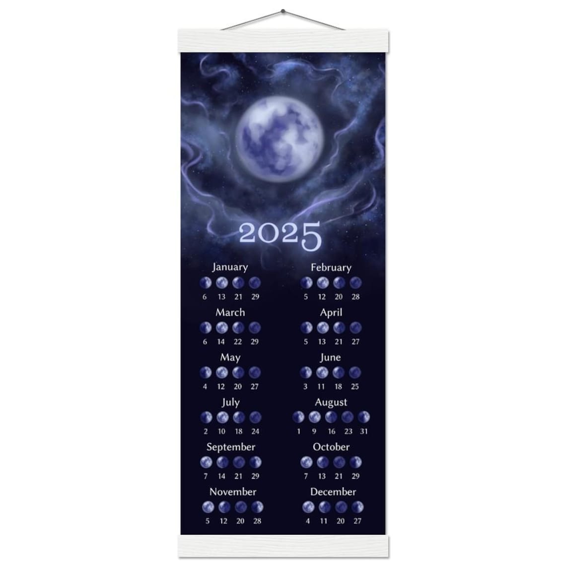 Moon Phase Calendar 2025 Lunar Cycle Wall Calender Unique Moon Art ...