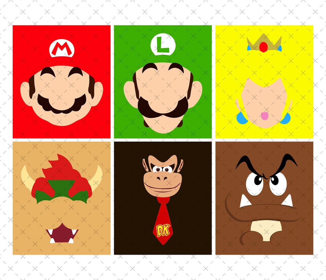 Super Mario Bundle Svg, Mario Charachters Faces Svg, Mario Charachters ...
