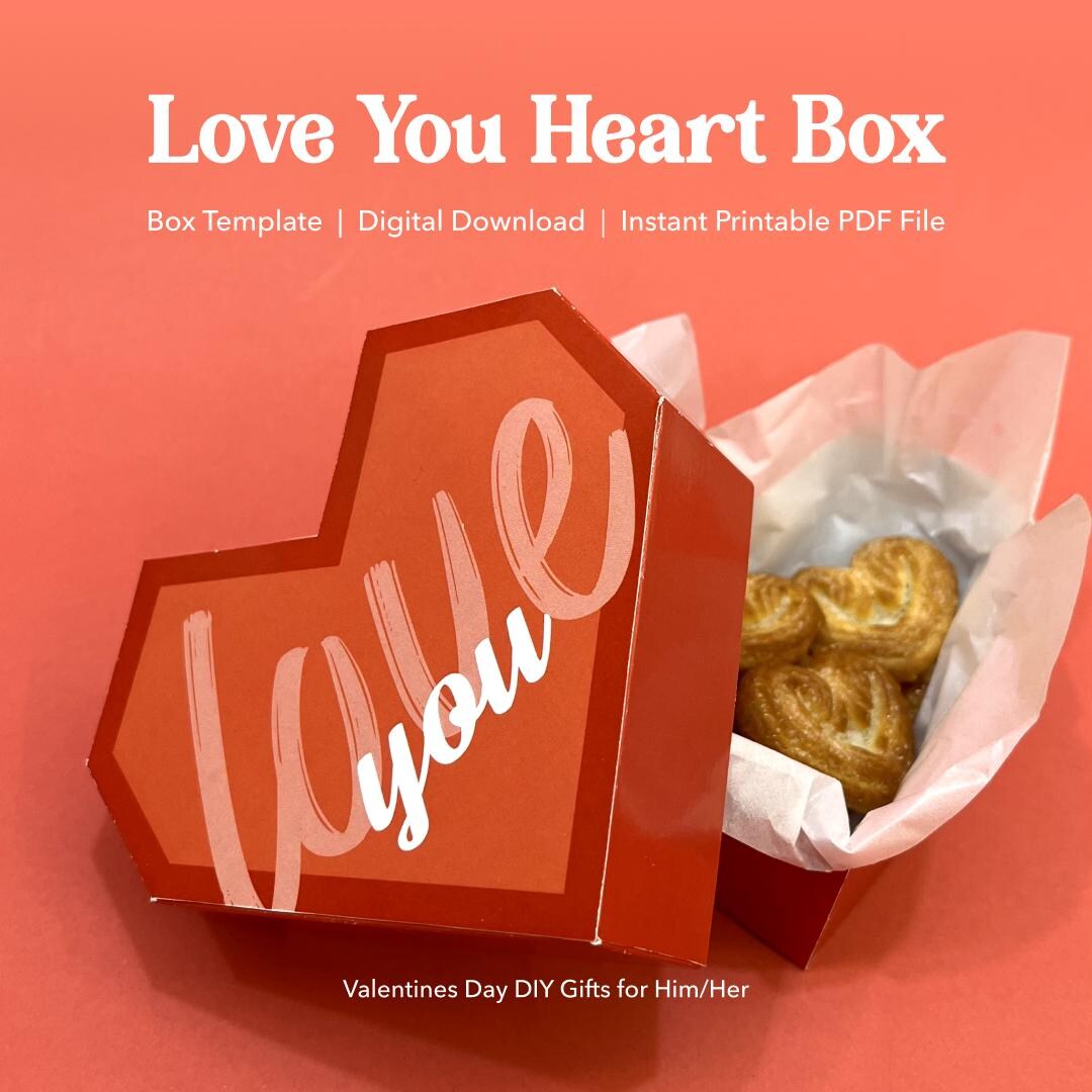 DIY Heart Box Template - Printable PDF for Valentine's Day Gift, Love ...