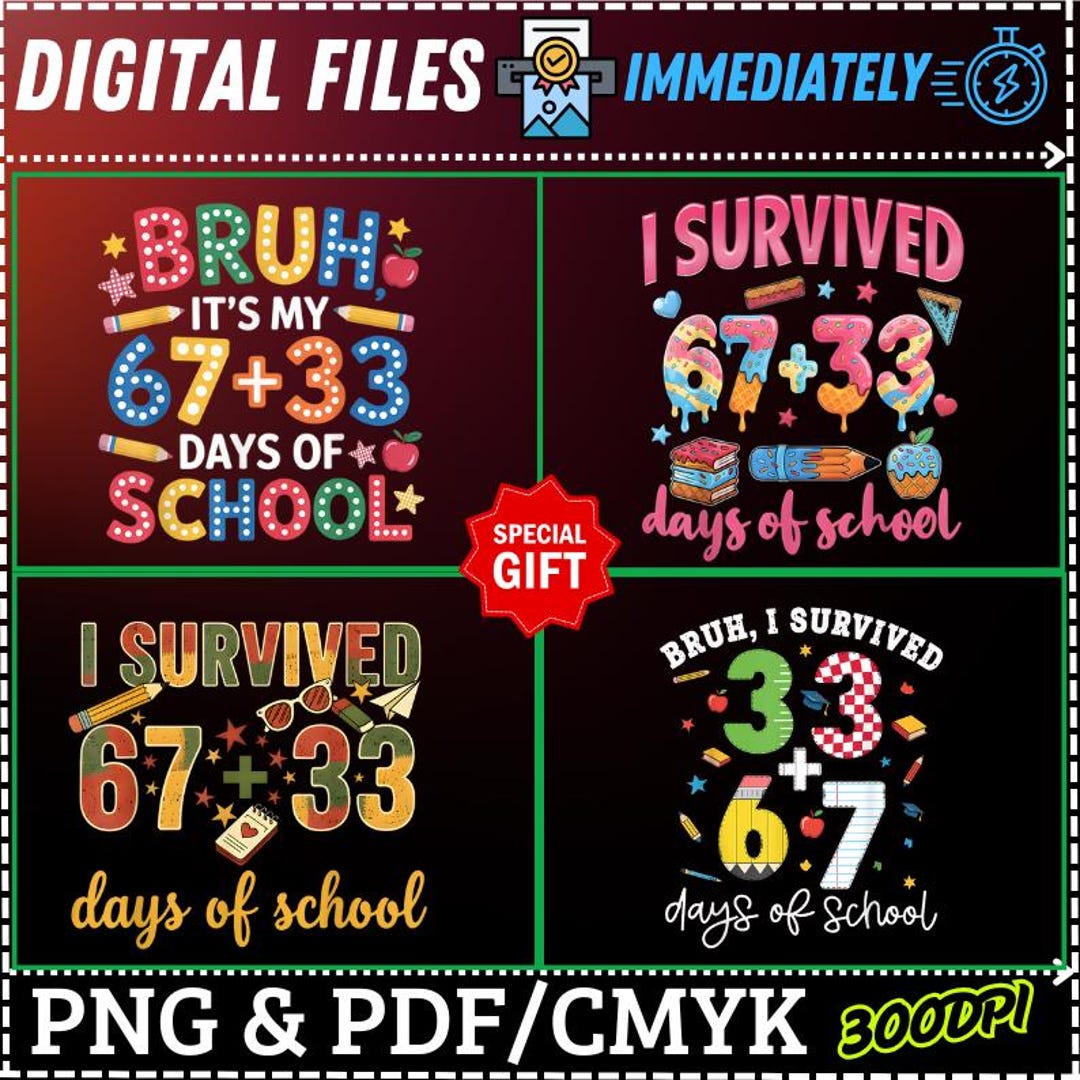 Gift I Survived 67 + 33 Days of School Png,bruh I Survived 100 Days of ...