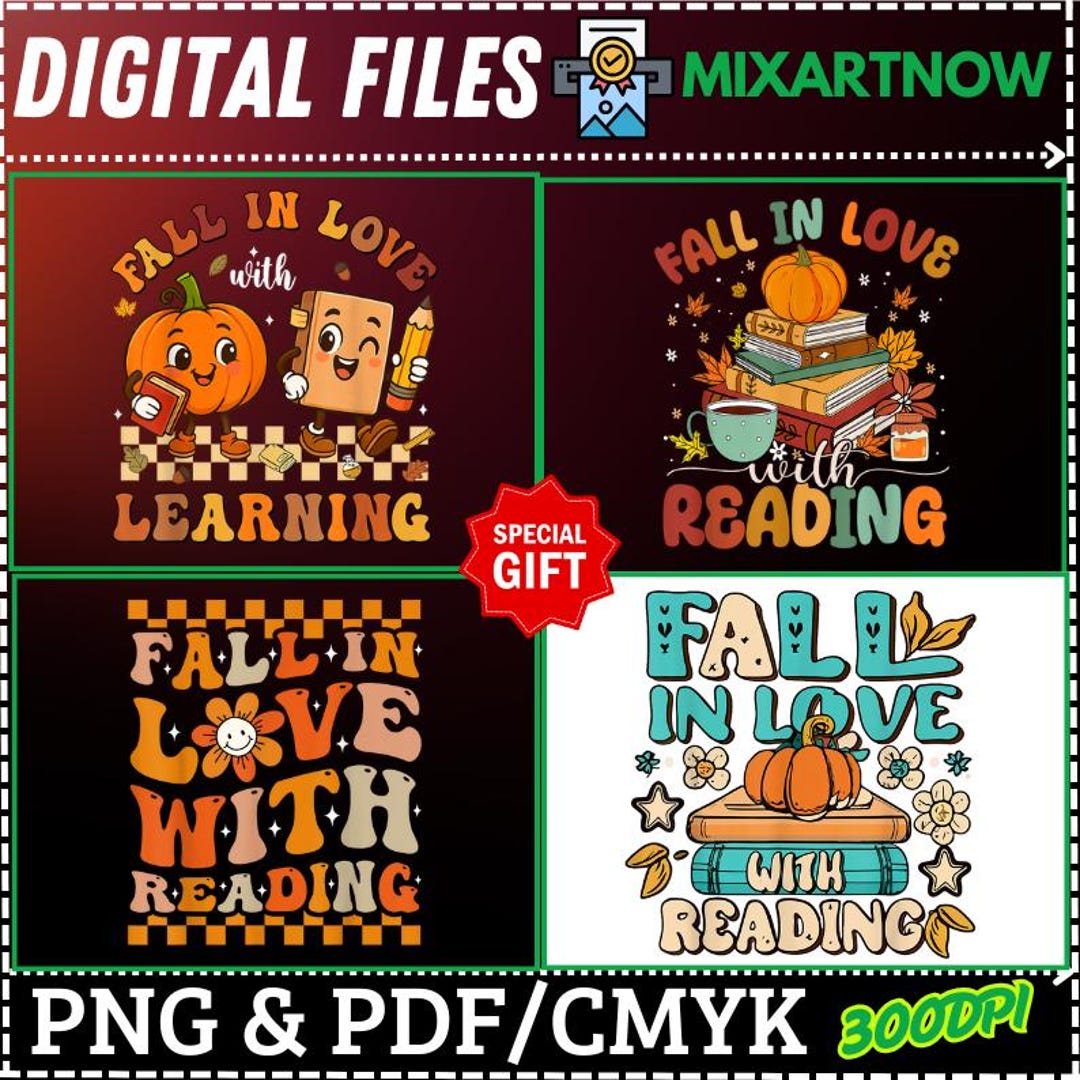 Gift 4 Design Fall in Love With Reading Png,book Autumn Pumpkins ...