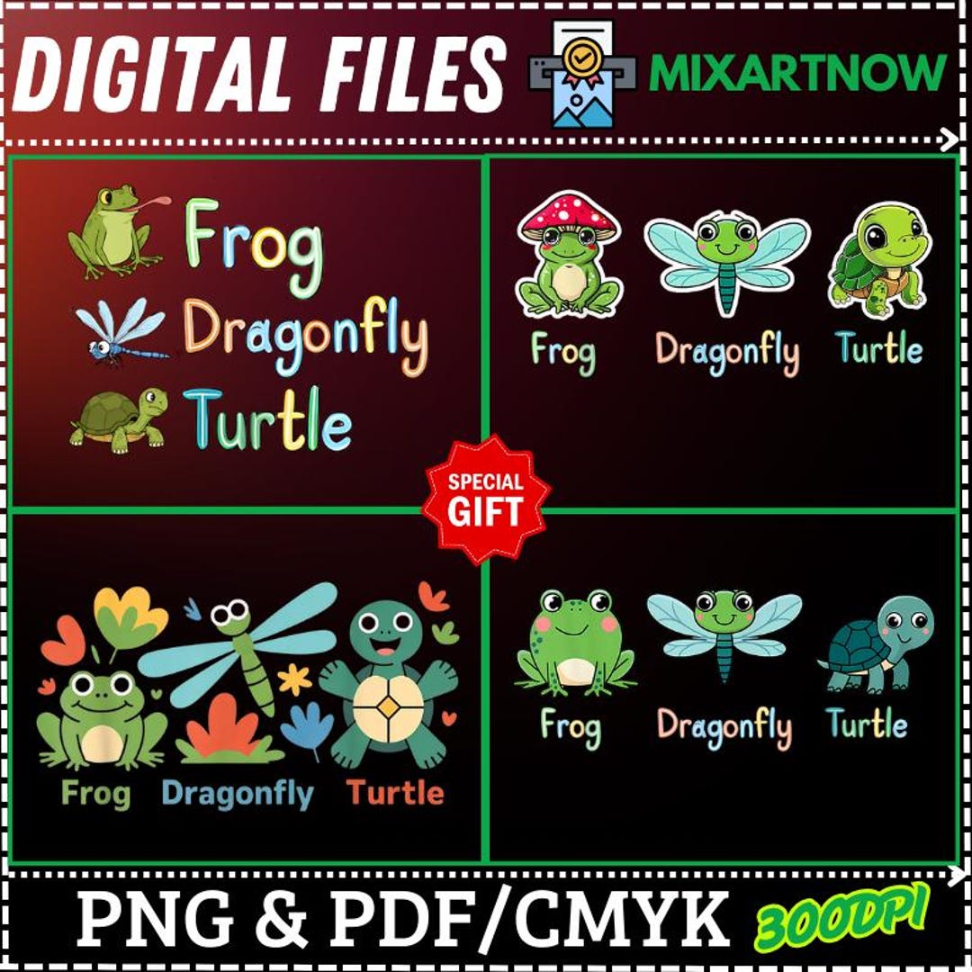Gift 4 Design Frog Dragonfly Turtle Png,frog Dragonfly Designs ...