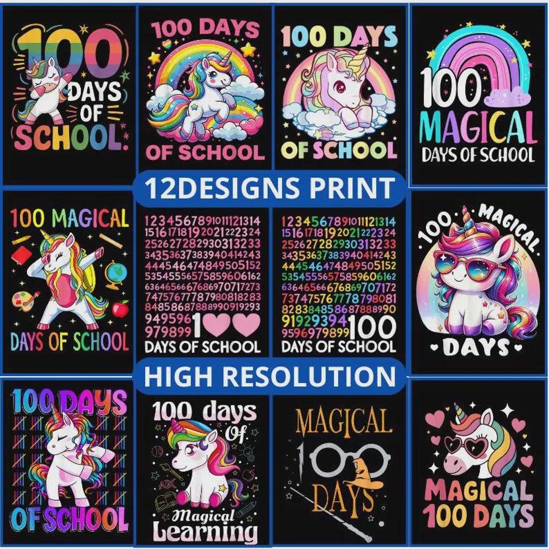 Days Math Numbers,100 Days Smarter School,magical Learning,gift Unicorn ...