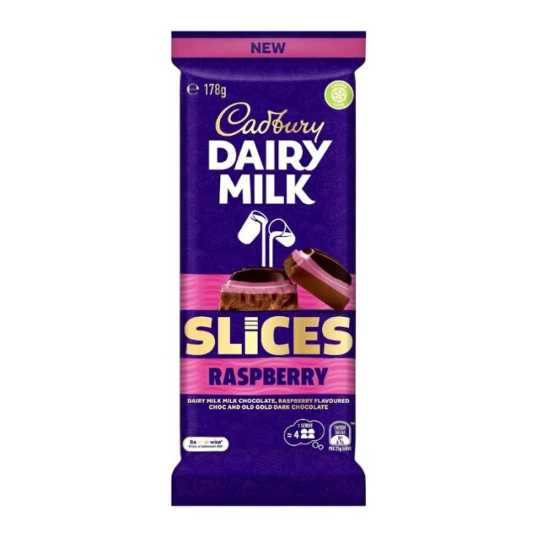 Cadbury Dairy Milk Slices Raspberry (178g), Australian Milk Chocolate ...
