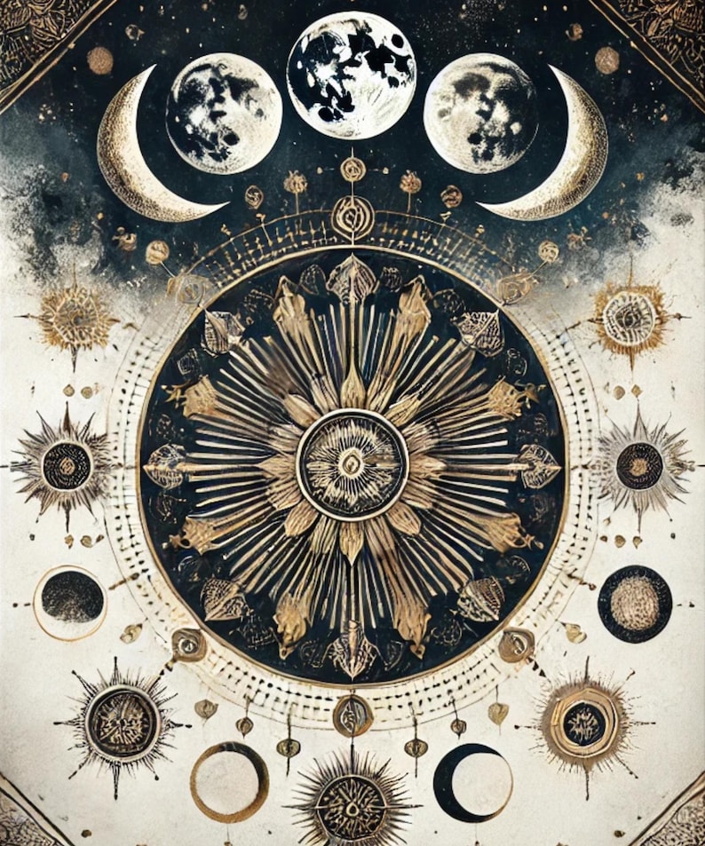 Celestial Wall Art – Moon Phases and Stars Print, Mystical Boho Home ...