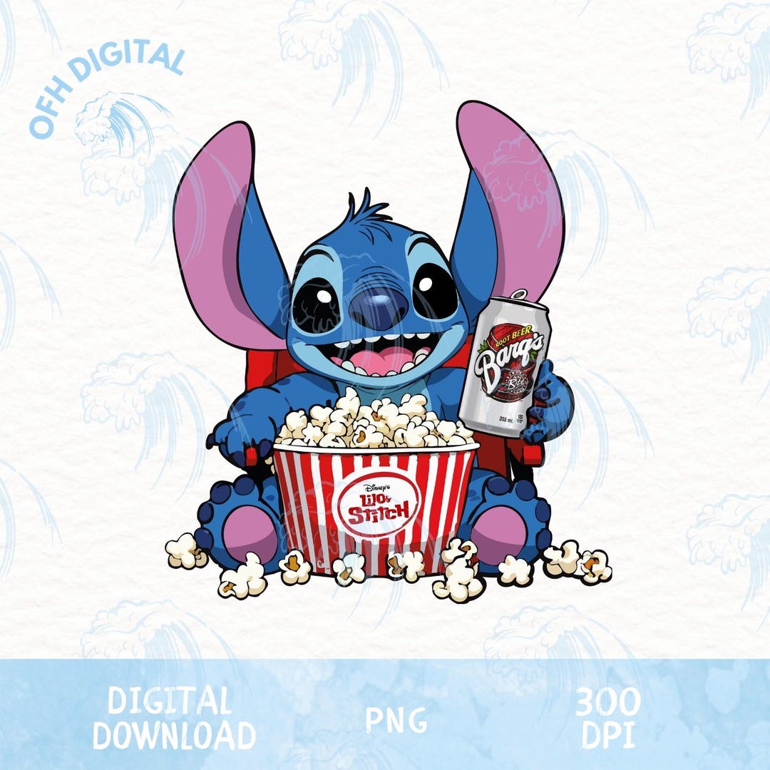 Lilo and Stitch Popcorn Cinema Png, Stitch Drink Barq Rootbeer Png ...