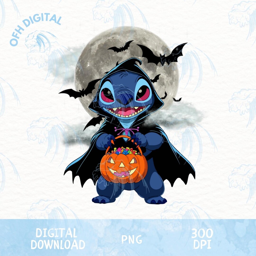 Lilo and Stitch Vampire Halloween Png, Spooky Moon and Stitch Png ...