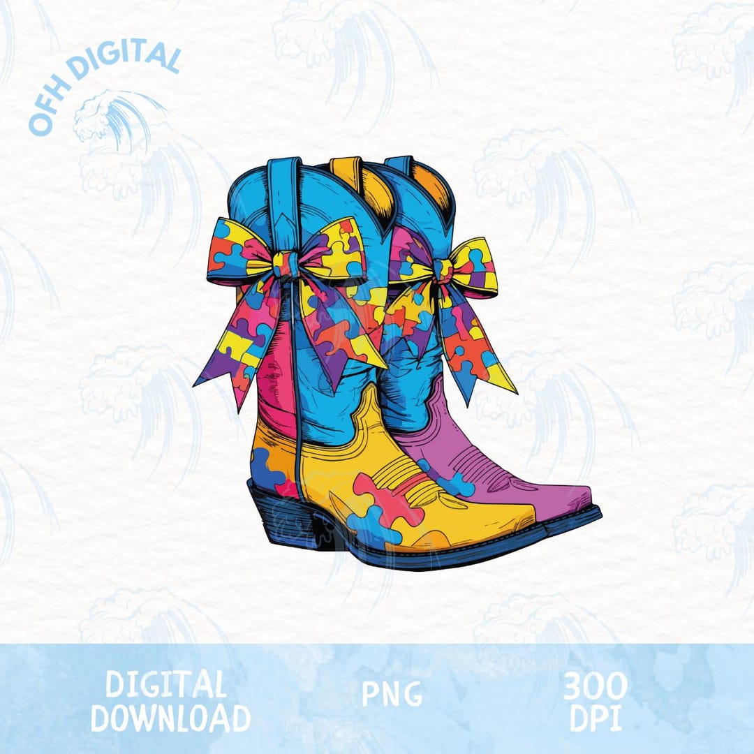 Puzzle Cowboy Boots Png, Autism Cowboy Western Png, MAMA Autism Png ...