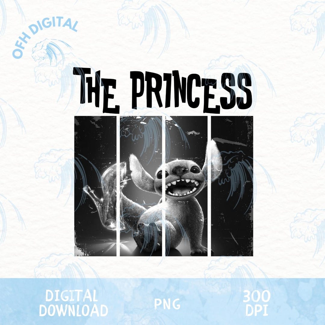The Princess Stitch Png, Stitch Lover Girl Png, Black and White Effect ...