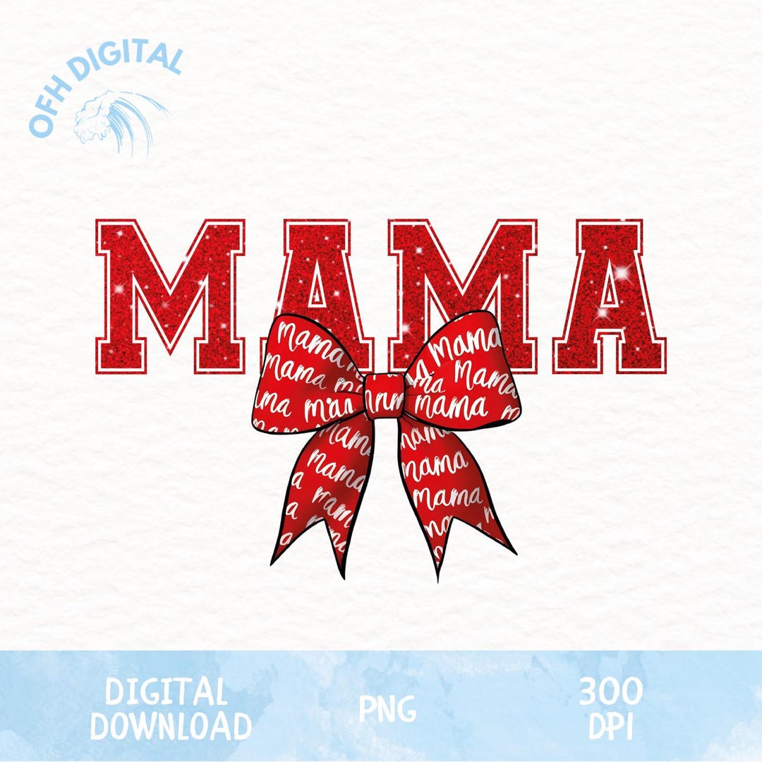 Christmas Bow Red Mama Png, Mama Bow Png, Glitter Font Mommy Png ...