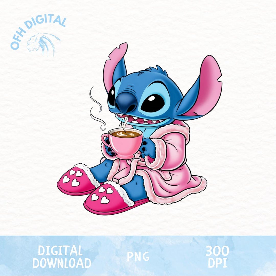 Menstrual Stitch Png, Stitch Drinking Coffee Png, Love You Stitch Much ...