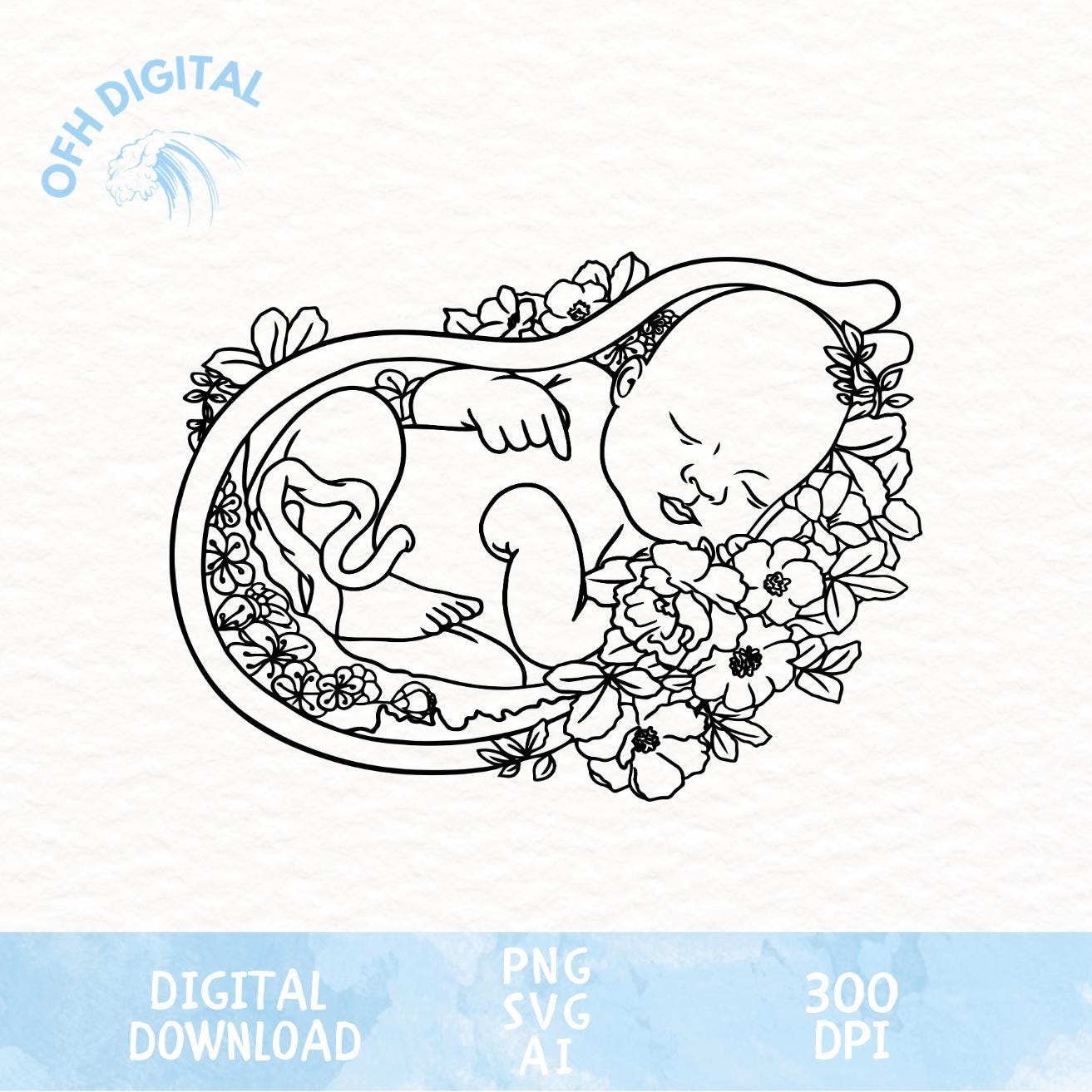 Floral Baby Png, Artline Baby in the Womb Png, Mommy Belly Baby Design ...