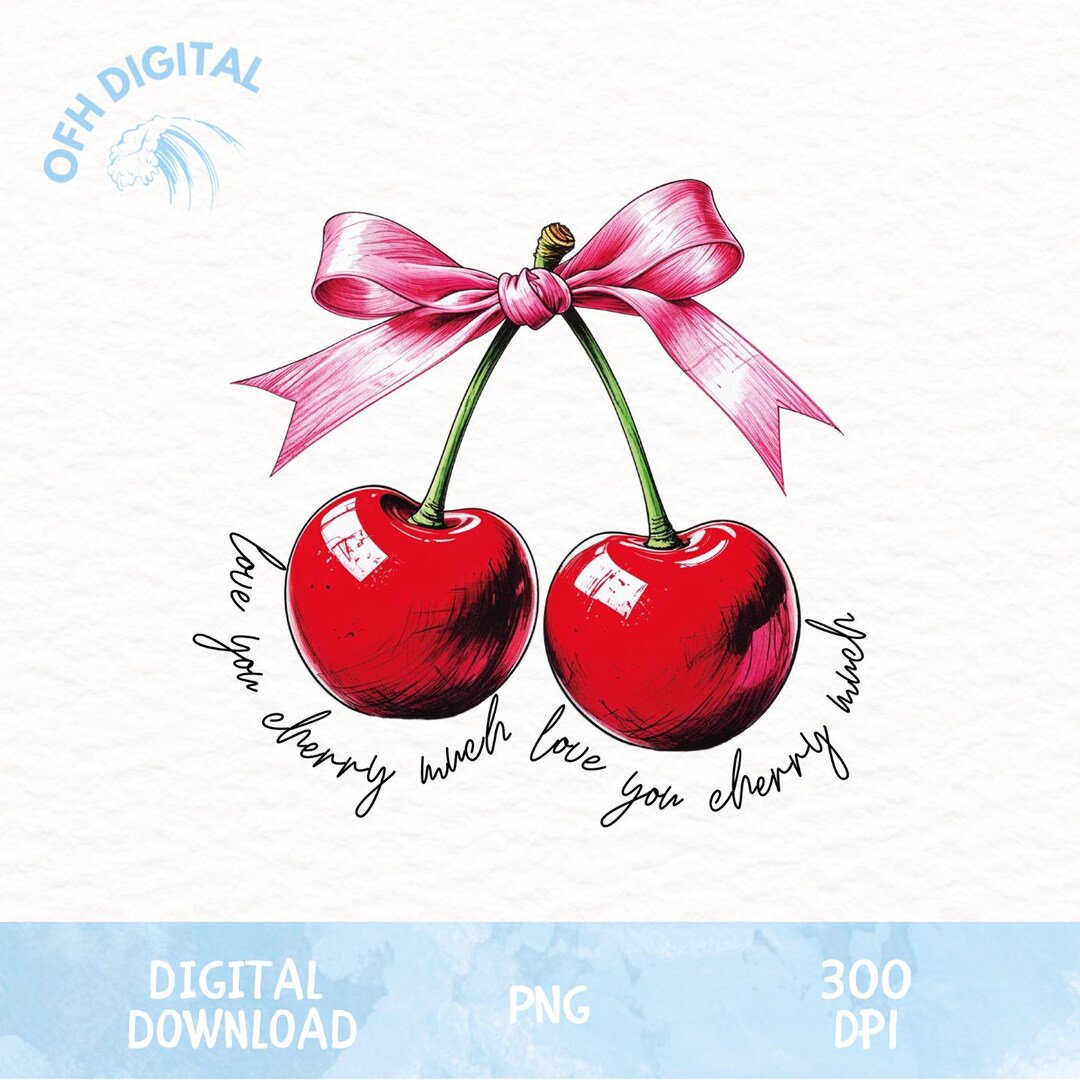 Pink Bow With Cherry Png, Love You Cherry Much Png, Cherry With Ribbon ...