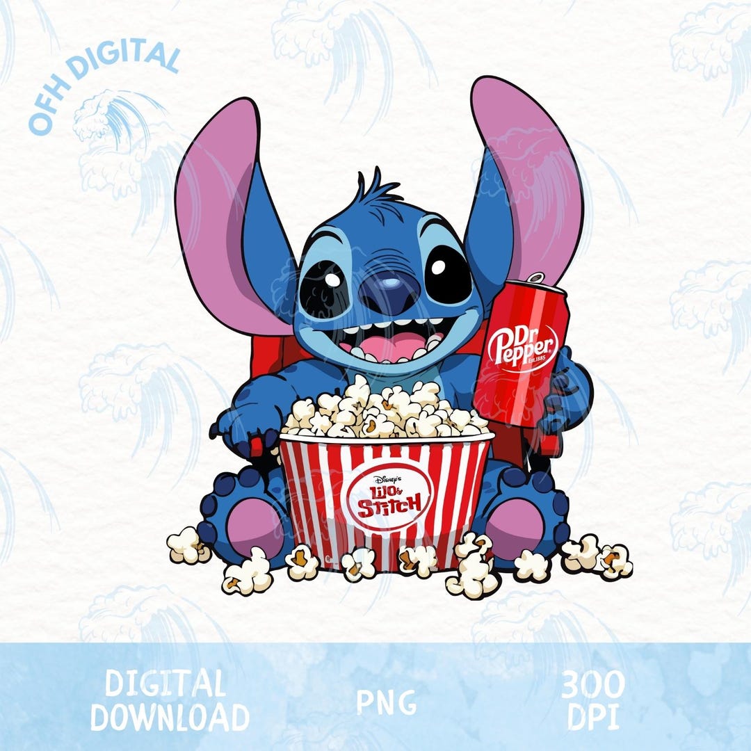 Lilo and Stitch Popcorn Cinema Png, Stitch Drink Dr Pepper Png, Stitch ...