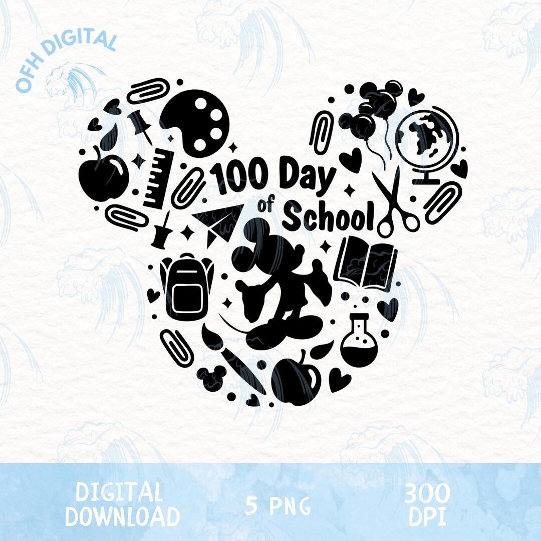 Mickey Head 100 Days of School Png, Girl Education Mickey Png, Minnie ...