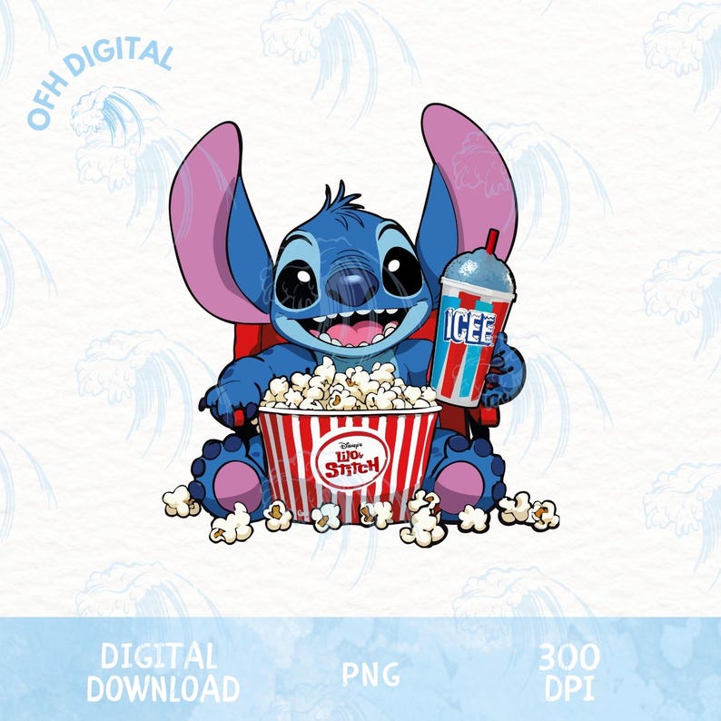 Stitch Drink Icee Png, Lilo and Stitch Popcorn Cinema Png, 2025 Cartoon ...