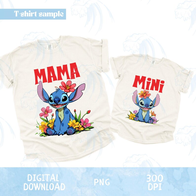 Floral Stitch Mama and Mini Png, Mama and Mini Cartoon Png, Flower With ...