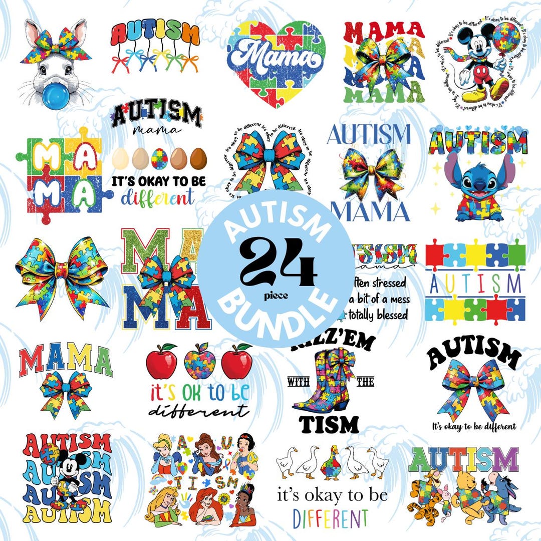 Big Bundle Autism Cartoon Png, Digital Bundle Printable Autism Designs ...