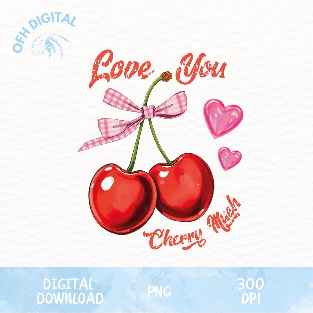 Retro Love You Cherry Much Png, Cherry With Heart Png, Love You Fruit ...