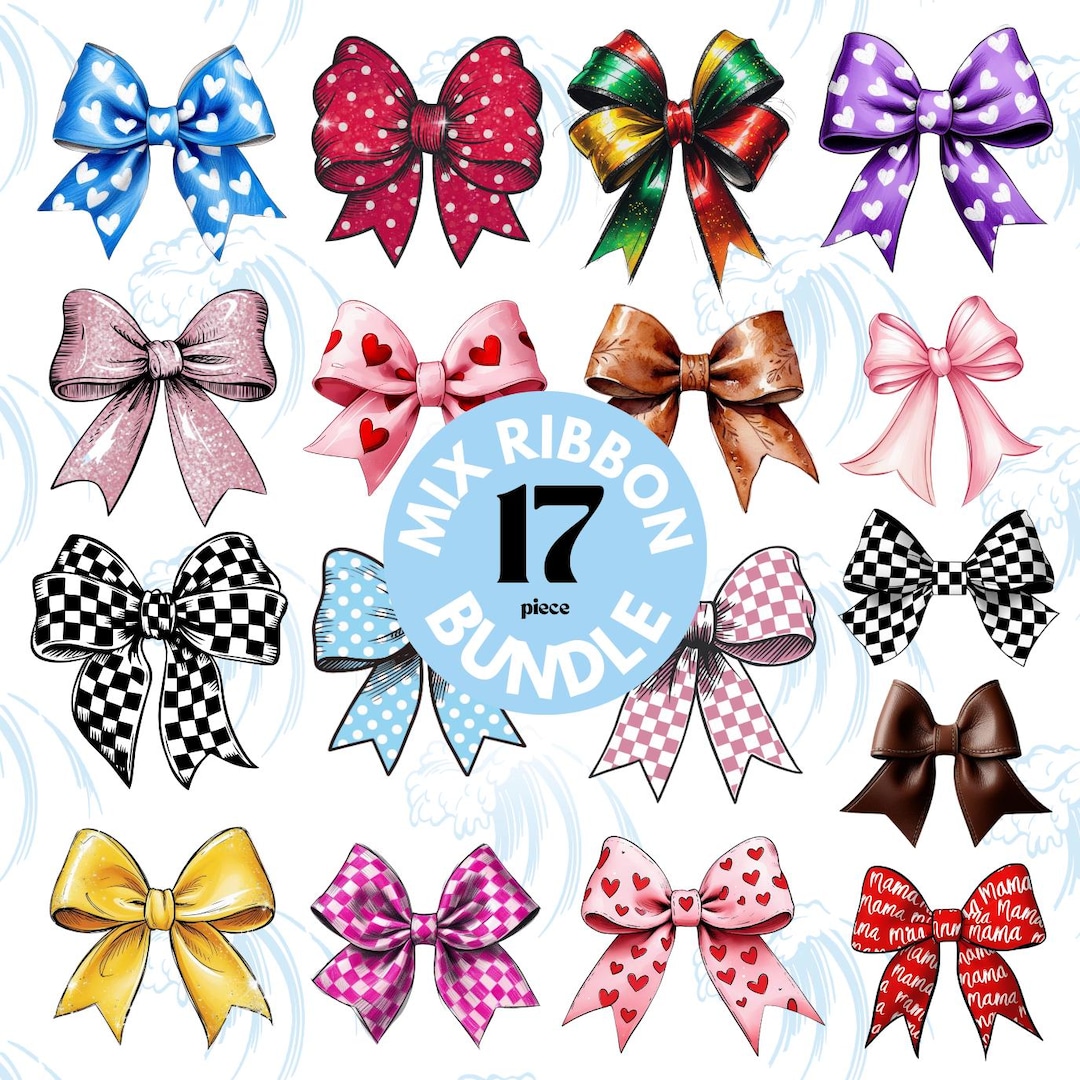 Ribbon Bundle Png, Colorful Bow Bundle Png, Cute Ribbon Png, Trendy ...