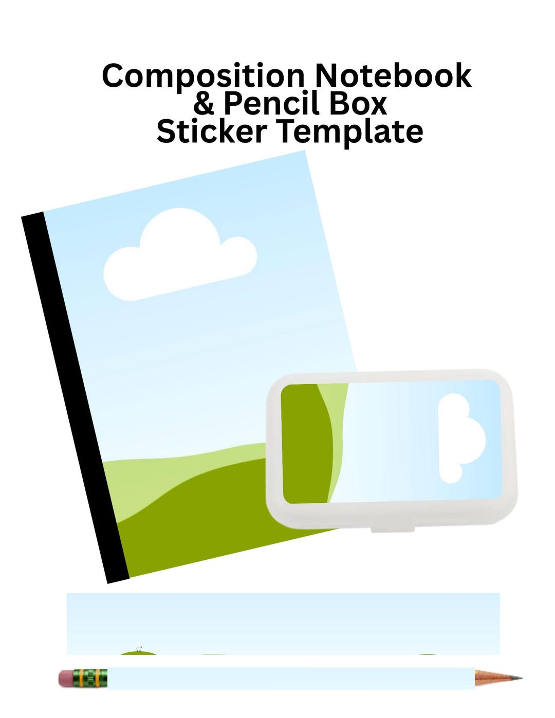 Composition Notebook & Pencil Boxsticker Template - Etsy