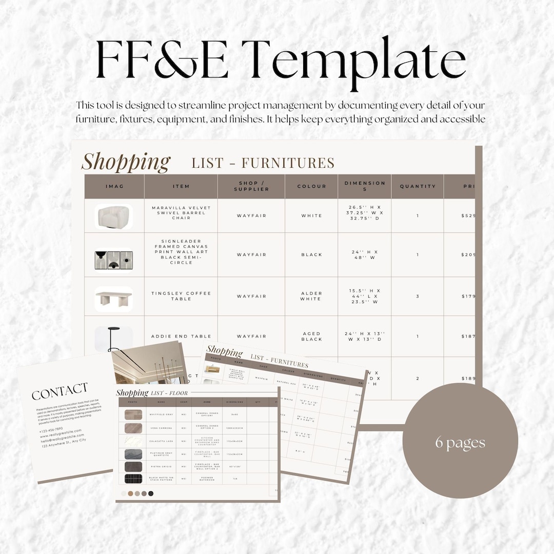 FF&E Schedule Template for Interior Designers. - Etsy