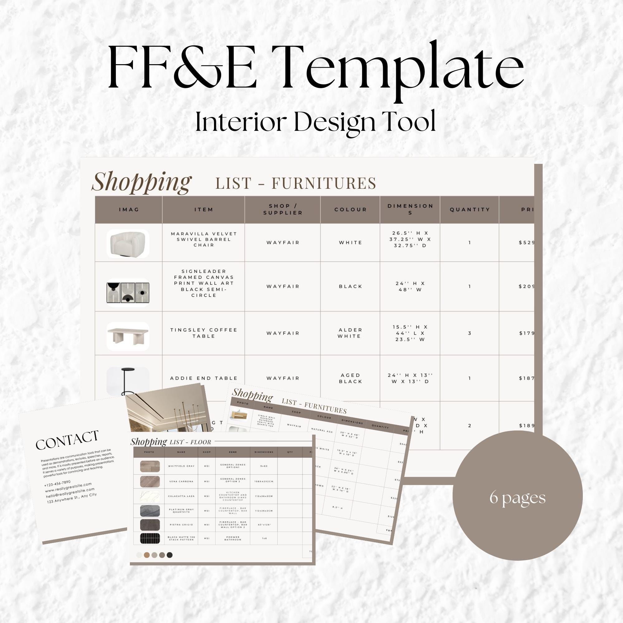 FF&E Schedule Template for Interior Designers. - Etsy
