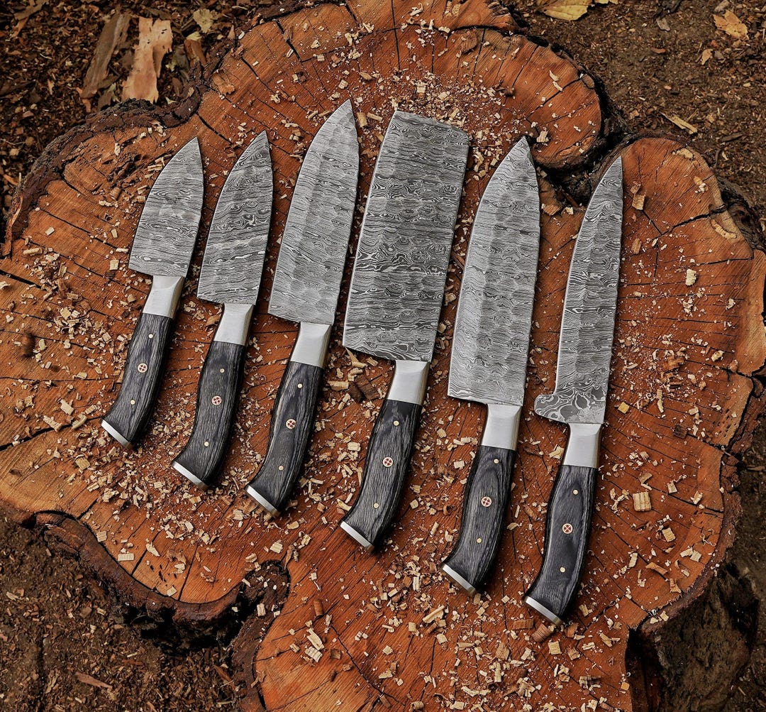 Damascus Steel Chef Set Black Hand Forged Damascus Chef Set Damascus ...