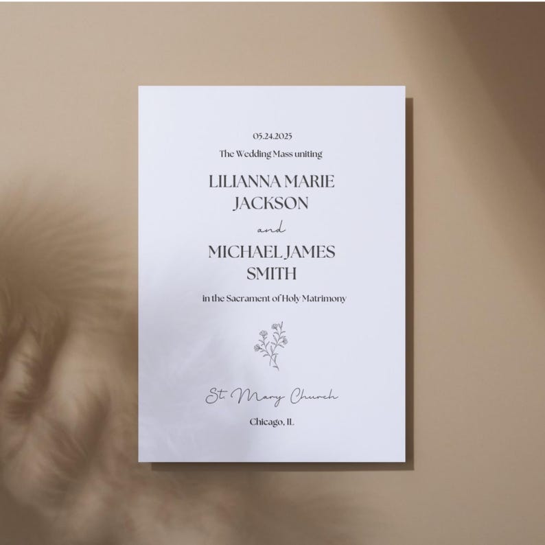 Catholic Wedding Mass Program Template- Easily Printable & Foldable at ...